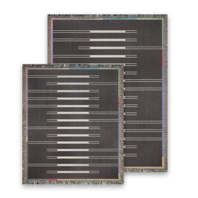 Black & White Striped Woven Blanket with Colorful Border • AfriMod