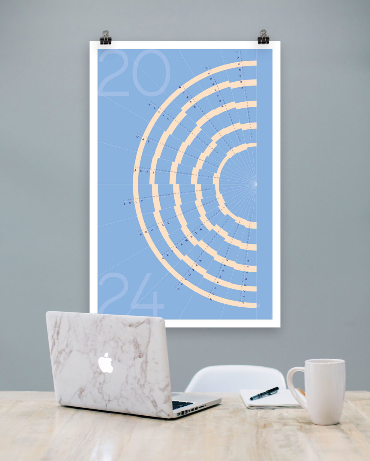 2024 Cool Year-at-a-Glance Calendar Poster (Light Blue) • AfriMod