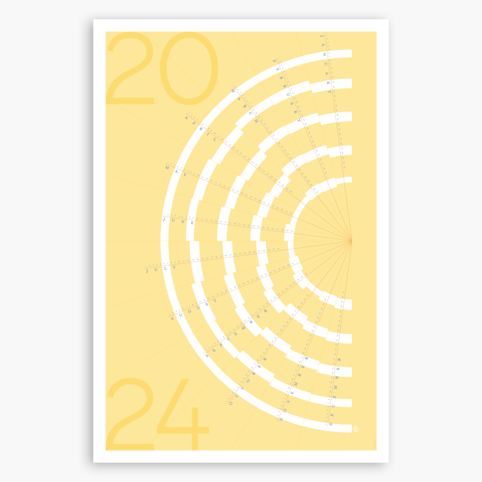 2024 Modern Year-at-a Glance Vertical Calendar (Cool Colors) • AfriMod